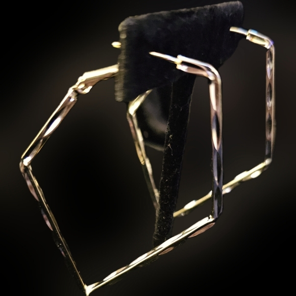 Jewelry | Goldtone Diamond Cut Angled Hoops | Poshmark
